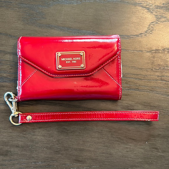 Michael Kors | Bags | Michael Kors Red Patent Leather Wristlet Wallet ...